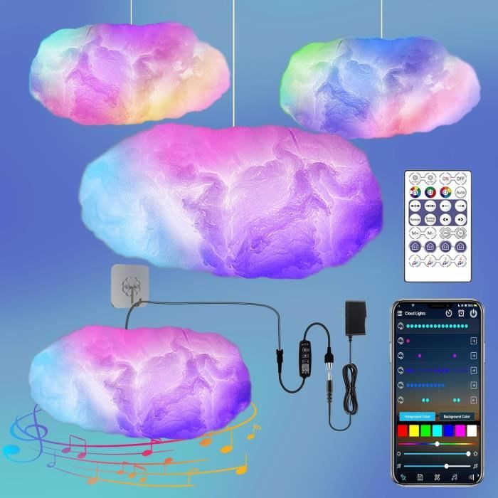 Rgb Coton Nuage Led Plafond, Arc-En-Ciel Suspension Led Lampe Deco À ...