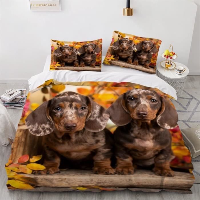 Housse de Couette Teckel Puppy, Autumn Park Parure de lit avec 2 Taies ...