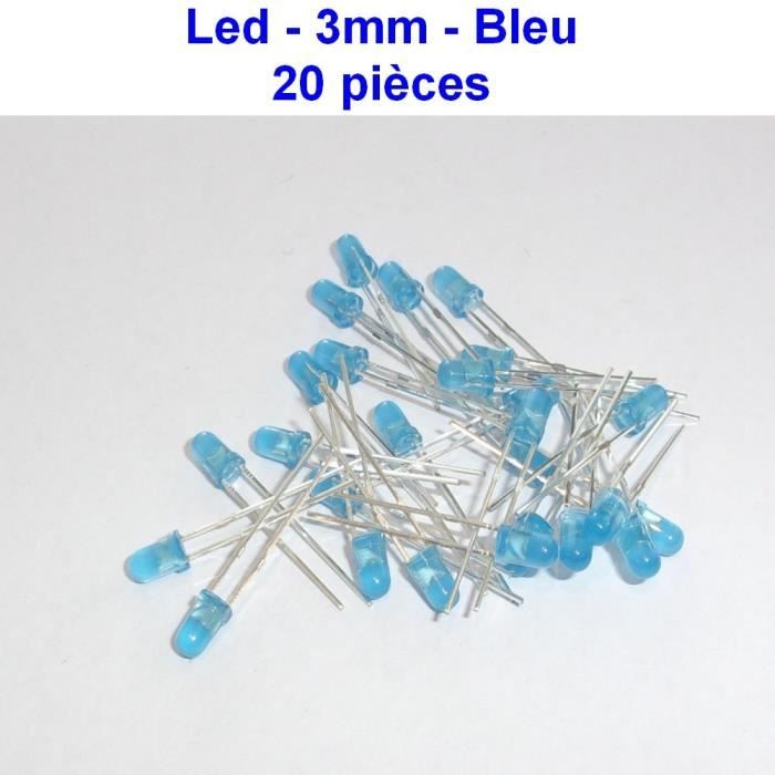 20x LED Bleu 3mm blue led diode - 3.2v - 20mA - 35led008 - Cdiscount ...