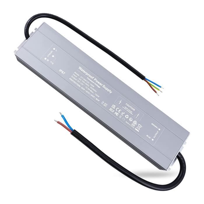 12V Alimentation LED 150W Transformateur 12,5A, 230V AC à DC Alimenter, IP67 Extérieur étanche ...