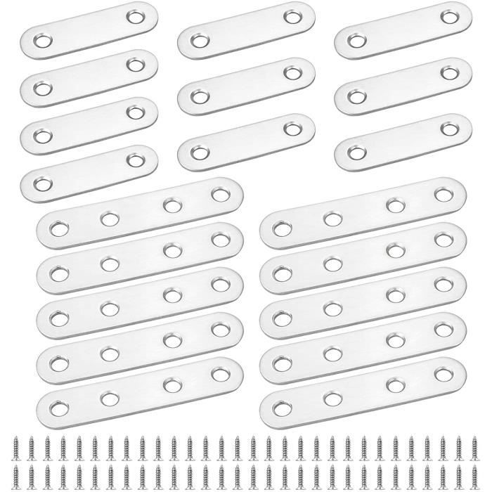 Lot de 20 fixation droits plats plaques, équerres plates en acier ...