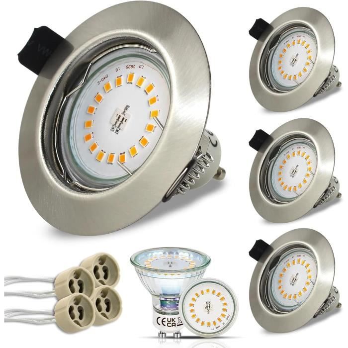 Jeu De 4 Spots Led Encastrables Spots 230V Ampoules Gu10 5W Blanc Chaud ...