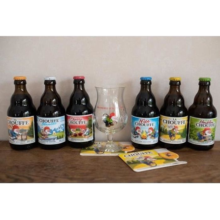 BIERES BELGES 33cl CHOUFFE PANACHEES + VERRE - La cave Cdiscount