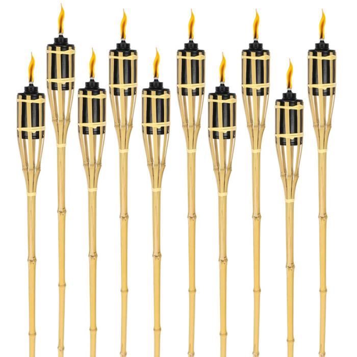 Torche de jardin en lot de 10, flambeaux en bambou, avec mèche ...