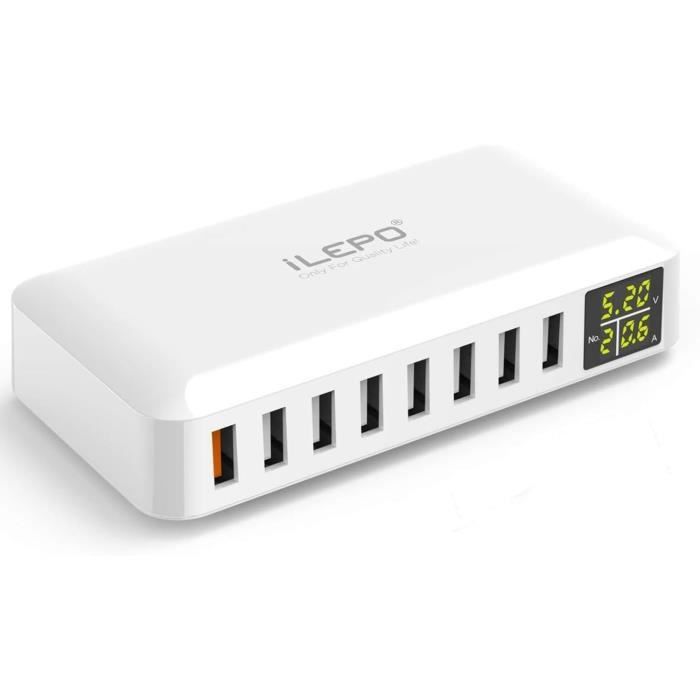 Chargeur Multi-Usb 60 W, 8 Ports Usb Intelligents Avec Chargeur Rapide Qc 3.0, Station De Charge ...