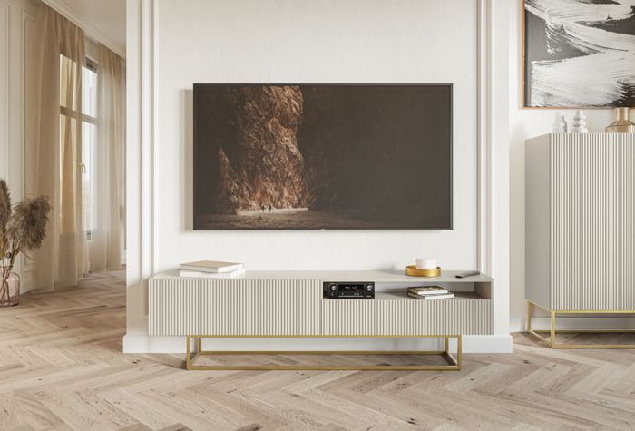 Selsey VELDIO - Meuble TV avec niche - 175 cm - gris-beige sur pieds ...