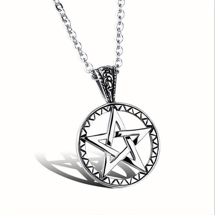 Collier Pentagram garçons en acier de titane creux - Achat / Vente ...
