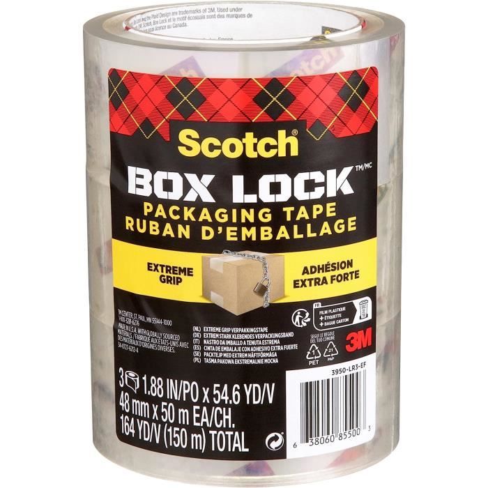 Ruban d'emballage transparent Box Lock Scotch, 48 mm x 50 m, 3 rouleaux ...