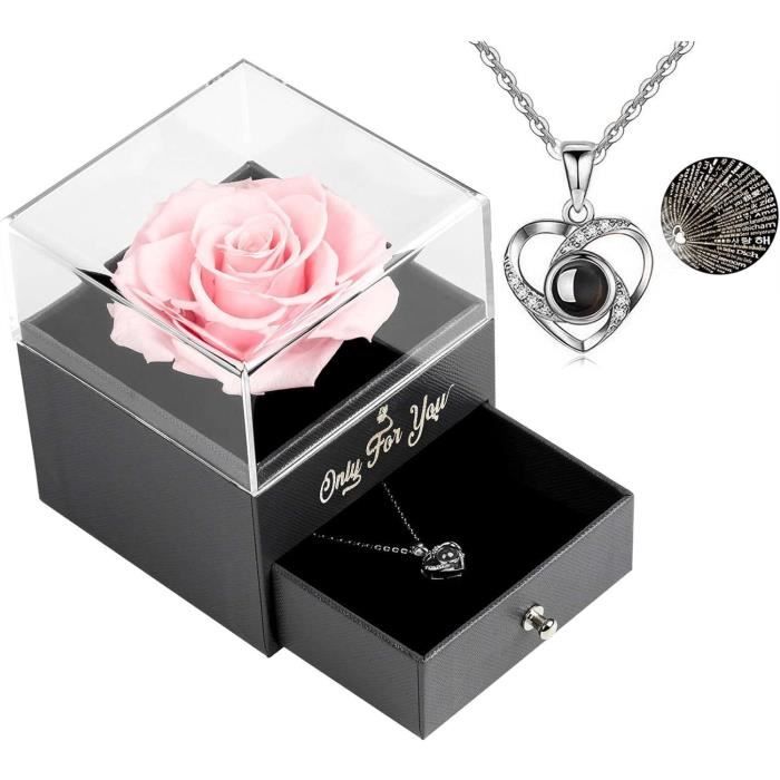 Véritable Rose Éternelle Avec Collier I Love You En 100 Langues Boîte ...