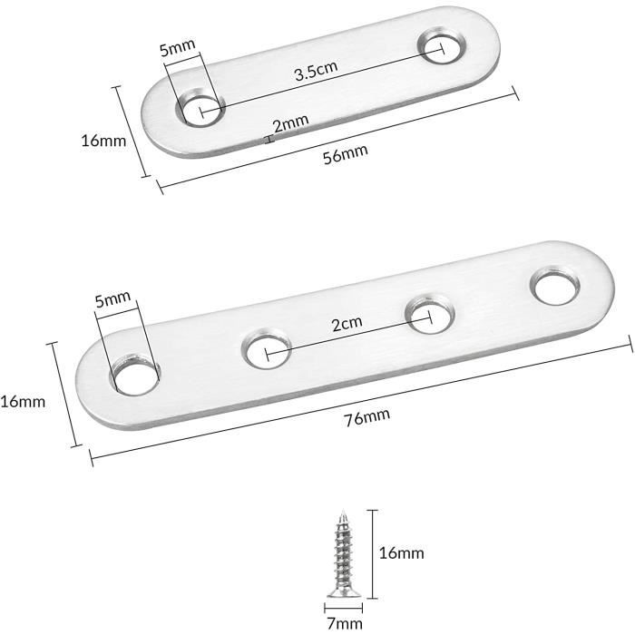 Lot de 20 fixation droits plats plaques, équerres plates en acier ...