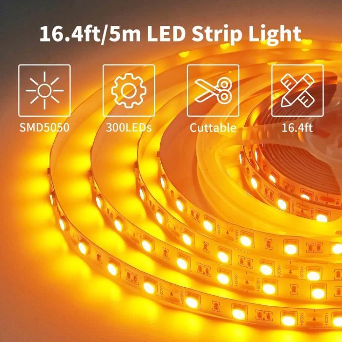 Ruban Led 5M Jaune, 12V Bande Led 5 Mètres 300Leds Smd5050 Bandeau Lumineux Led Strip Light ...