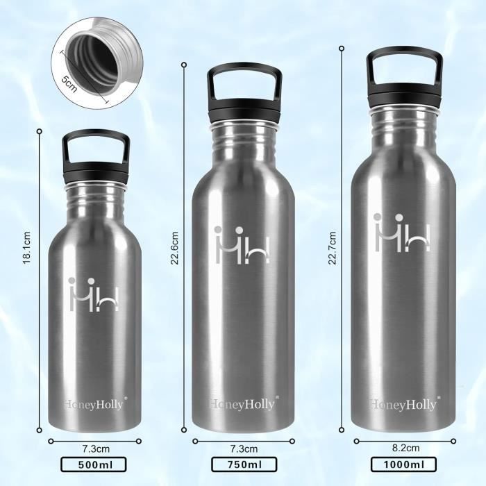 Gourde Inox, 500-750-1000Ml, Bouteille D'Eau Acier Inoxydable, Gourde ...