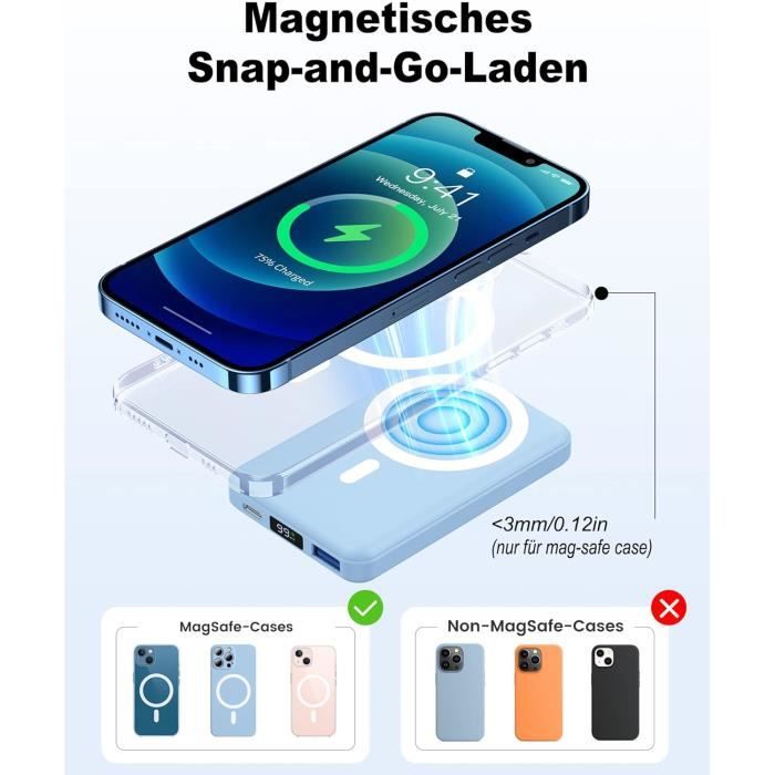 Batterie Externe Magsafe, Power Bank 10000Mah, Magnétique Sans Fil Charge Rapide Pd 22.5 W Avec ...