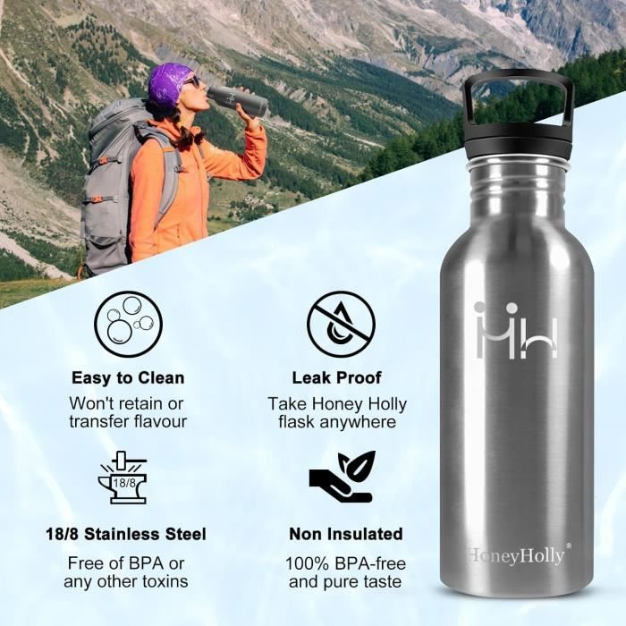 Gourde Inox, 500-750-1000Ml, Bouteille D'Eau Acier Inoxydable, Gourde ...