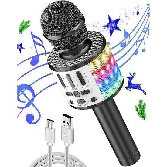 Microphone sans Fil Bluetooth Karaoké, Micro Karaoke Enfant avec Lumières LED de Danse, Portable ...