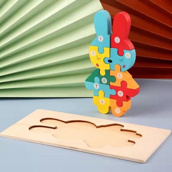 Puzzle en bois Montessori pour enfants - Lapin - Jouet éducatif 3D - 2 ...