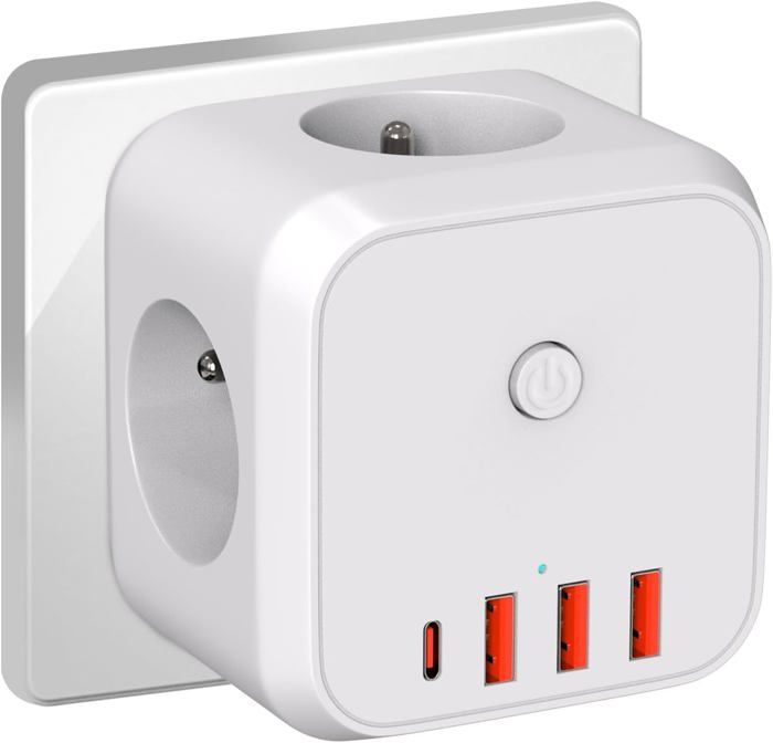 Multiprise Cube Murale 7 en 1 Chargeur USB Prise avec 3 Sortie AC 4000W Multiprise électrique ...
