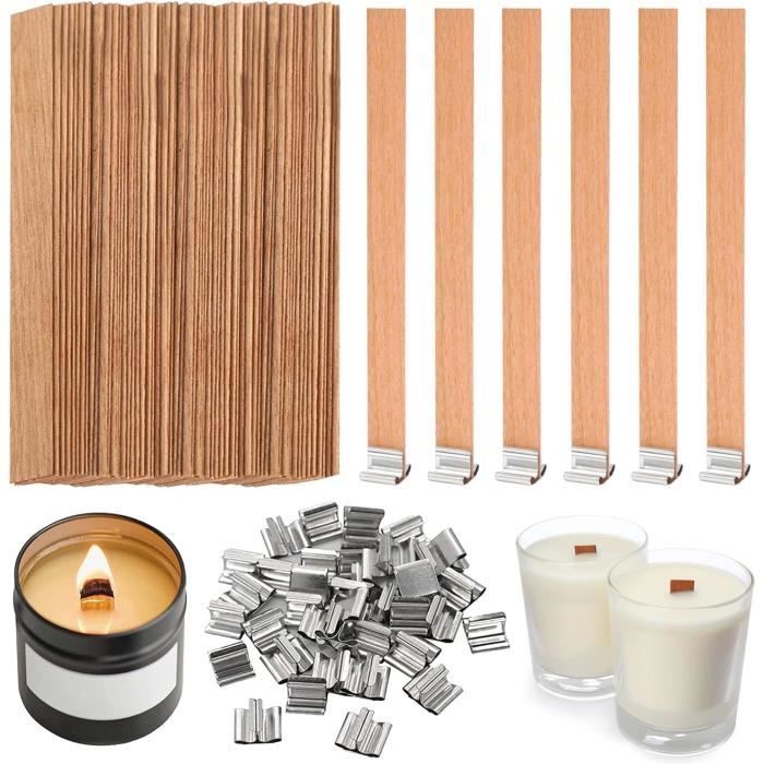 Meche Bougie Bois 50 Pièces Mèche De Bougie En Bois Avec 50 Bases En Métal Mèche En Bois De ...