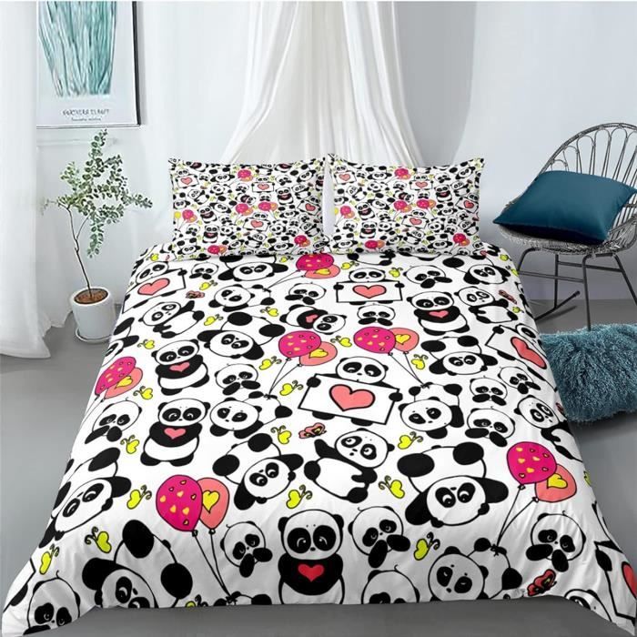 3D Parure De Lit, Panda Animal De Dessin Animé 140X200 Cm 3 Pièces ...