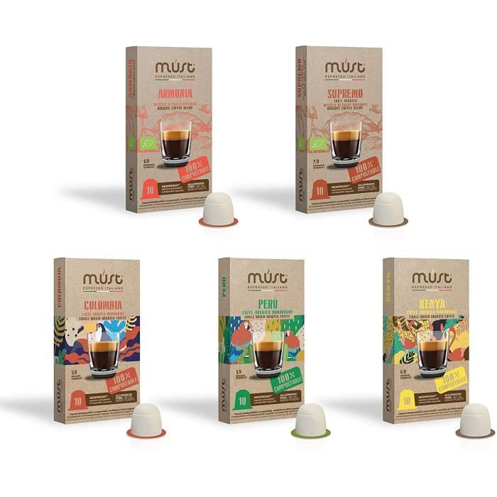 MUST 100 capsules de café BIO Variety Pack Origine Unique 10 Paquets de ...