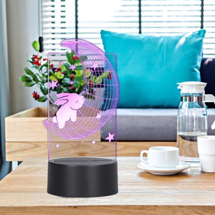ETO--Lumière 3D Lampe de Table 3D Lune Lapin LED Veilleuse 7 Couleurs ...