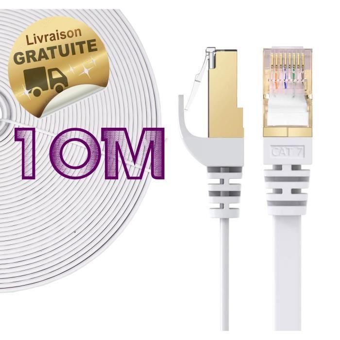Câble Réseau Ethernet RJ45 - Cat 7 - 10m - STP - 100% Cuivre - Câble ...