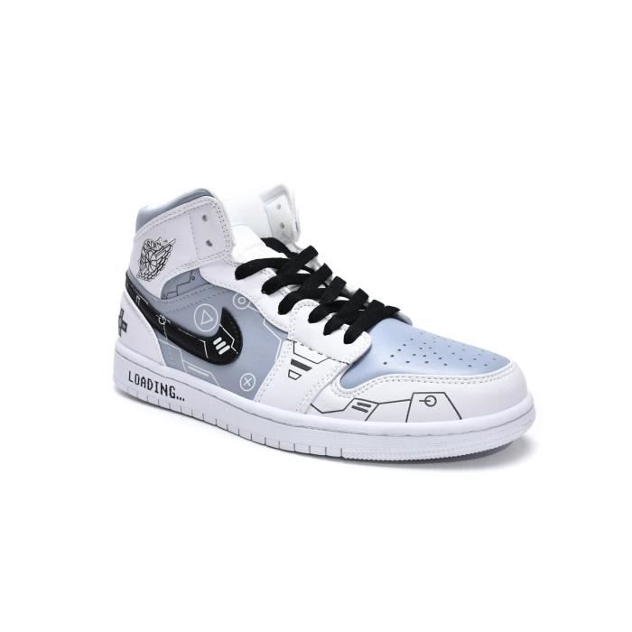 Niikke Airs Jordan 1 Low Basket Chaussures PS5 White Grey Black white ...