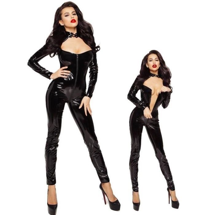 Sexy Femmes Combinaisons Faux Cuir Fermeture éclair Ouvert Entrejambe