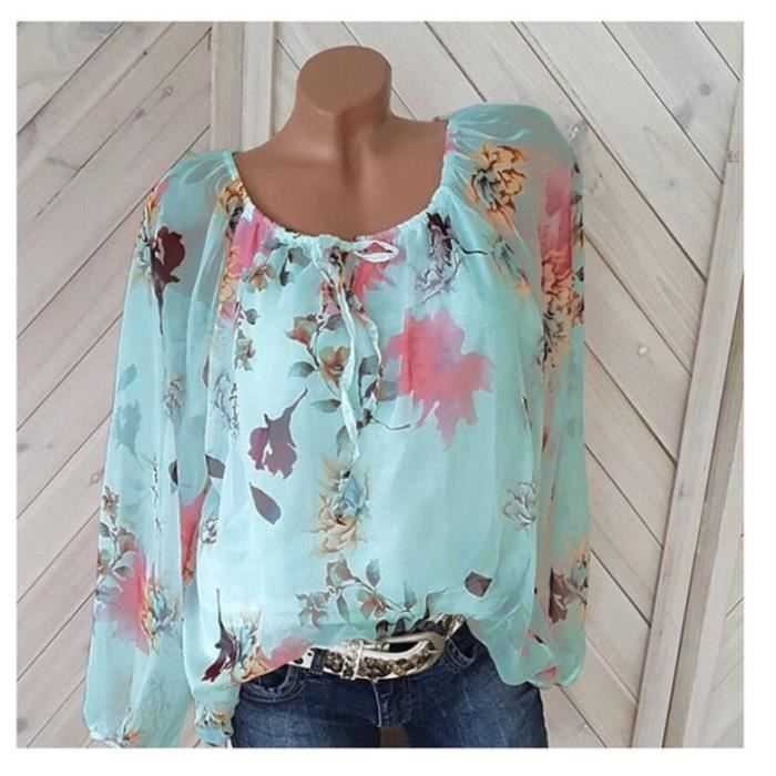 Chemisier - Blouse Femme Sexy Decollete unique imprime en mousseline de ...