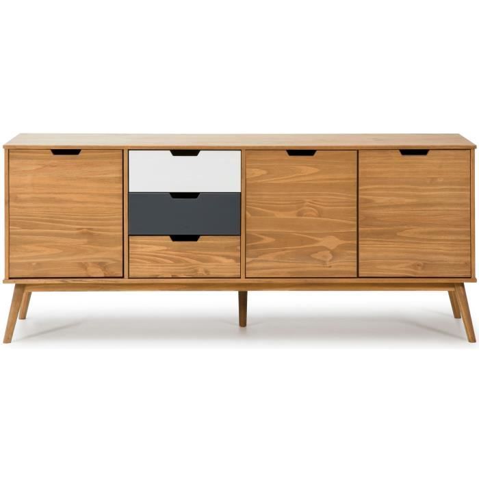 Buffet en pin massif blanc et gris, meuble de rangement coloris naturel ...