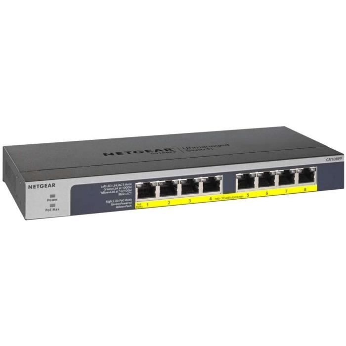 NETGEAR (GS108LP) Switch Ethernet PoE+ 8 Ports RJ45 Gigabit (10-100 ...