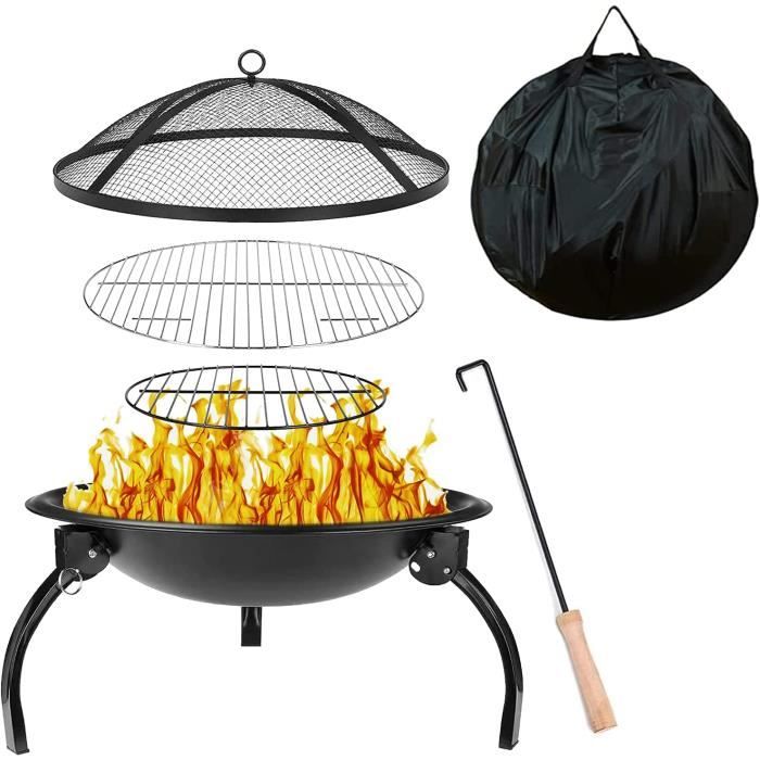 Grand brasero (Diamètre : 54 cm) - Portable - Rond - En acier - Noir ...