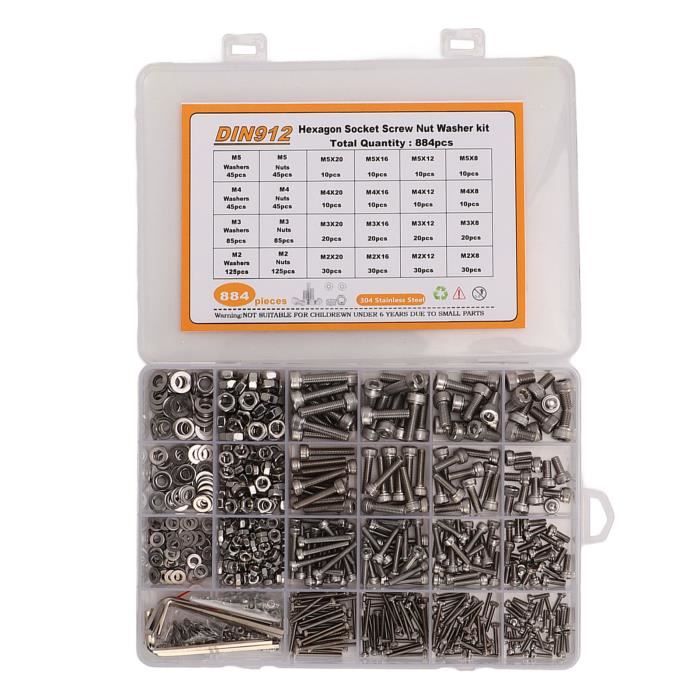 SHE - Assortiment de rondelles d'écrous à vis 884 pièces assortiment de rondelles à écrous à vis ...