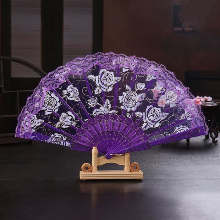 PETITS OBJETS DECORATIFS,Violet--Éventail à main pliable en dentelle ...