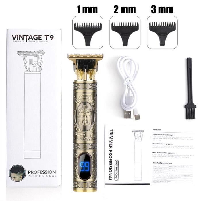 TONDEUSE A BARBE,Buddha LCD Display--Tondeuse à cheveux électrique sans fil T9 pour hommes ...