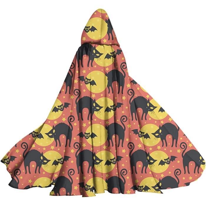 Hiseng Cape à Capuche pour Halloween Imprimé Chat Noir 3D Costume ...