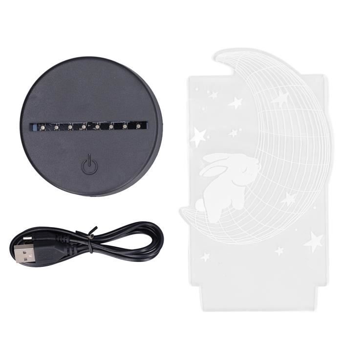 ETO--Lumière 3D Lampe de Table 3D Lune Lapin LED Veilleuse 7 Couleurs ...