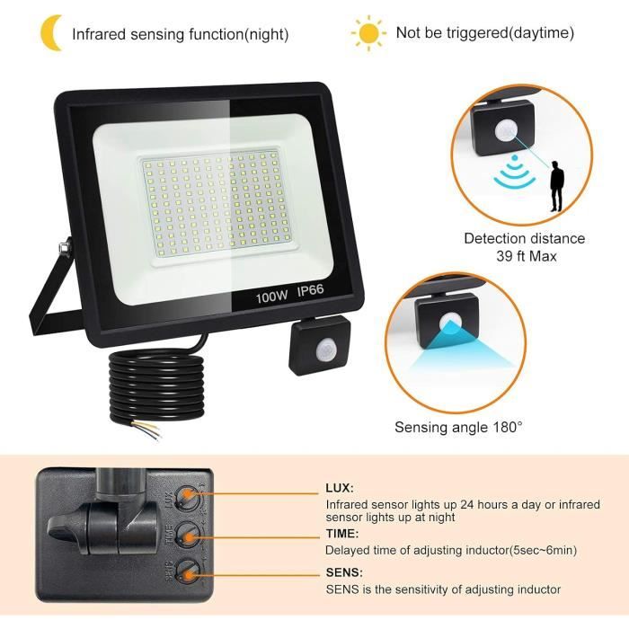 100W 6500k Projecteur LED Exterieur avec Detecteur de Mouvement, Lampe ...