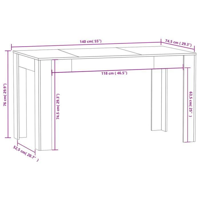 LEF Table de salle à manger Noir 140x74,5x76 cm Aggloméré LF044 ...