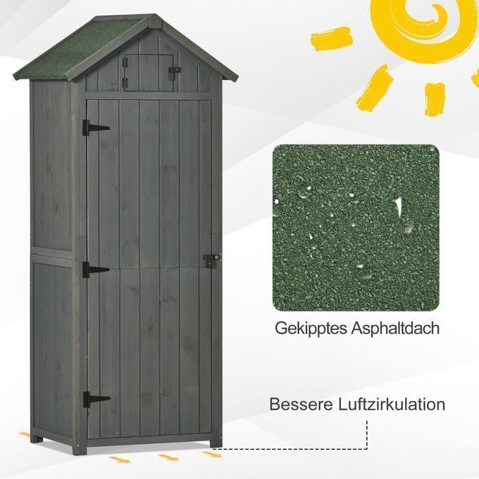 Armoire de jardin, petit cabanon avec étagères, toit en bitume, fenêtre ...