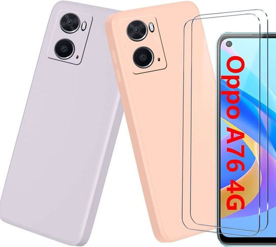 2+2Pack pour Oppo A76 4G Coque 2Pcs Verre Trempé pour Oppo A76 4G étui ...