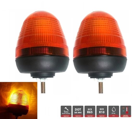 2 Gyrophares 12V / 24V LED Feu Flash Orange Ambre Balise d'Urgence ...