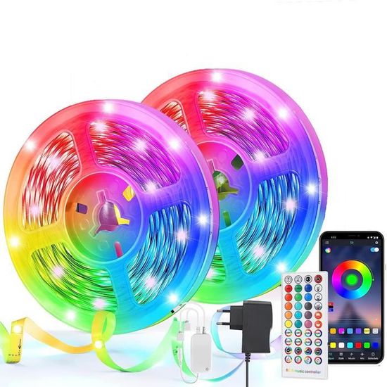 Ruban LED 15M Bande LED RGB Bande Lumineuse Flexible Multicolore avec Télécommande à 40 Touches ...