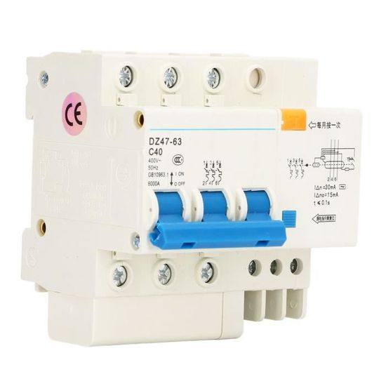 DZ47-63 C40 Disjoncteur Miniature 3P 40A Disjoncteur à Montage Sur Rail DIN - Cdiscount Bricolage