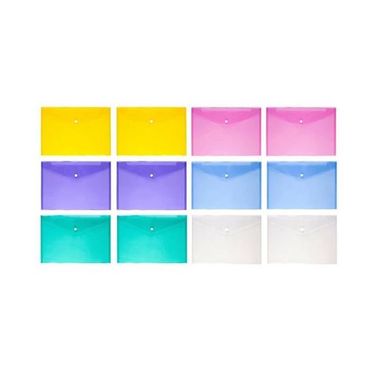 SODIAL-12 Pcs Multi File Enveloppe A4 Plastique PVC Snap Button File ...