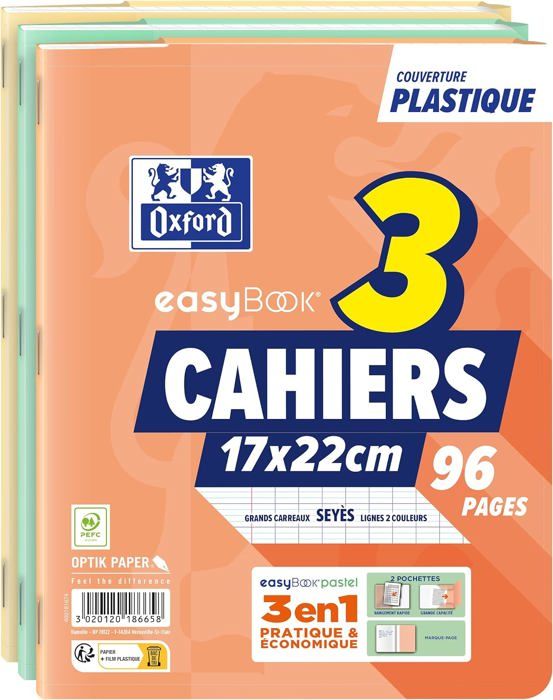 Lot De 3 Cahiers Easybook Pastel 17X22 96P Seyès[J2675] - Cdiscount ...