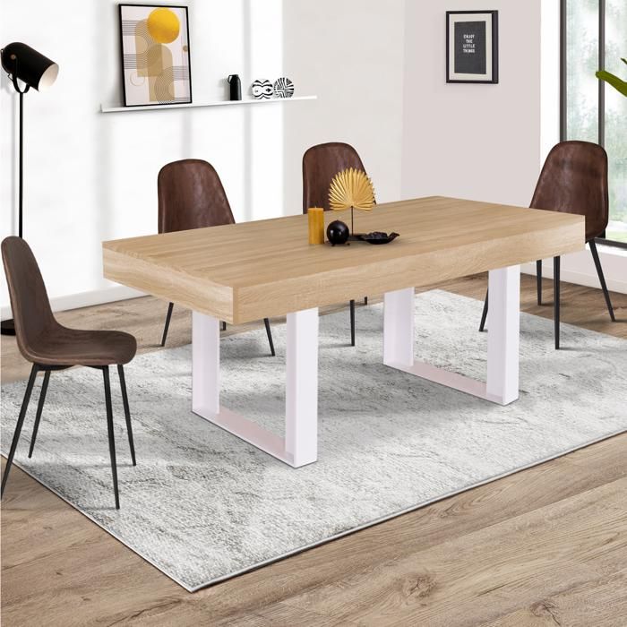 IDMARKET Table à manger rectangle PHOENIX 6 personnes bois et blanc 160 ...