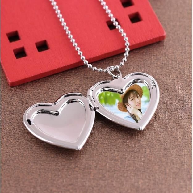 Collier - Médaillon Coeur pour Photo - Argenté - SOOYOOVE - Femme ...