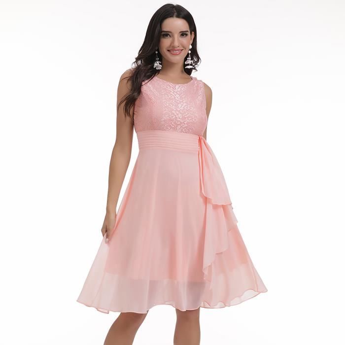 Robe de Soiree Cocktail Femme Dentelle Sans Manches Col Rond Robe de ...