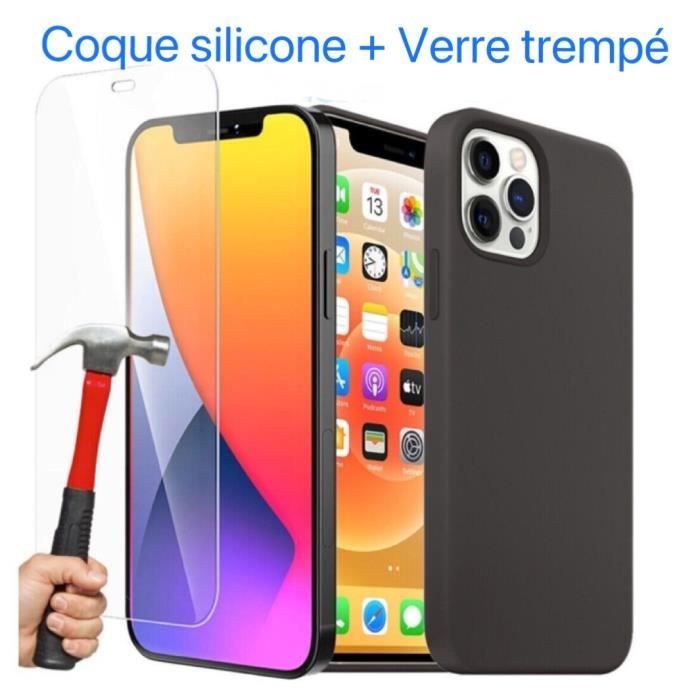 Coque pour iPhone 11 PRO MAX -Silicone Noir + 1 Vitre Verre Trempé ...